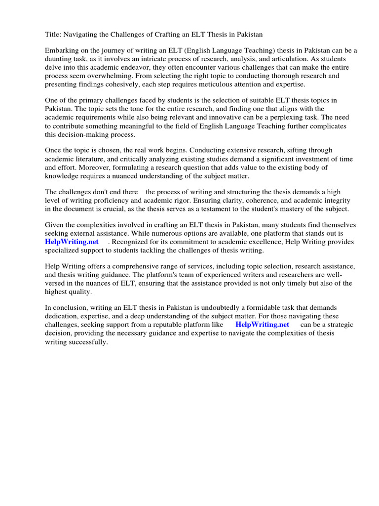 Elt Thesis Topics in Pakistan | PDF | Expert | Knowledge