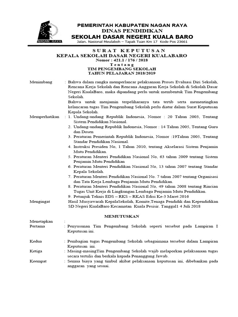 Contoh SK Tim Pengembang Sekolah | PDF