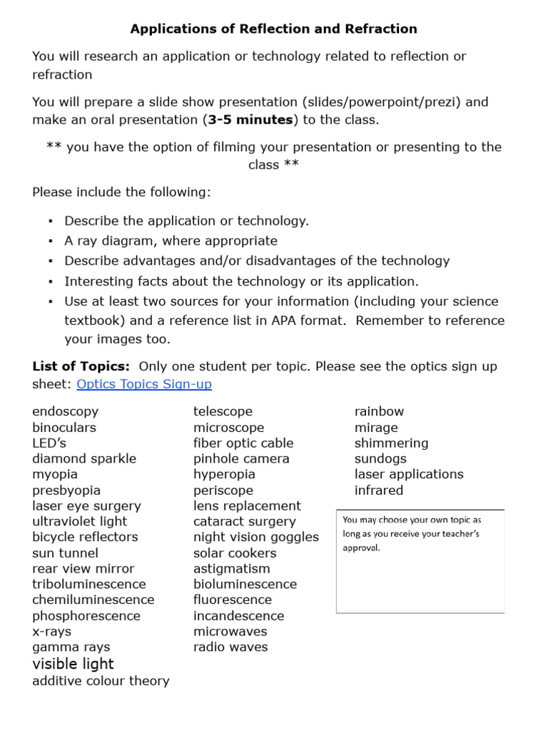 13 Optics Applications Assignment 1A | PDF | Optics | Apa Style