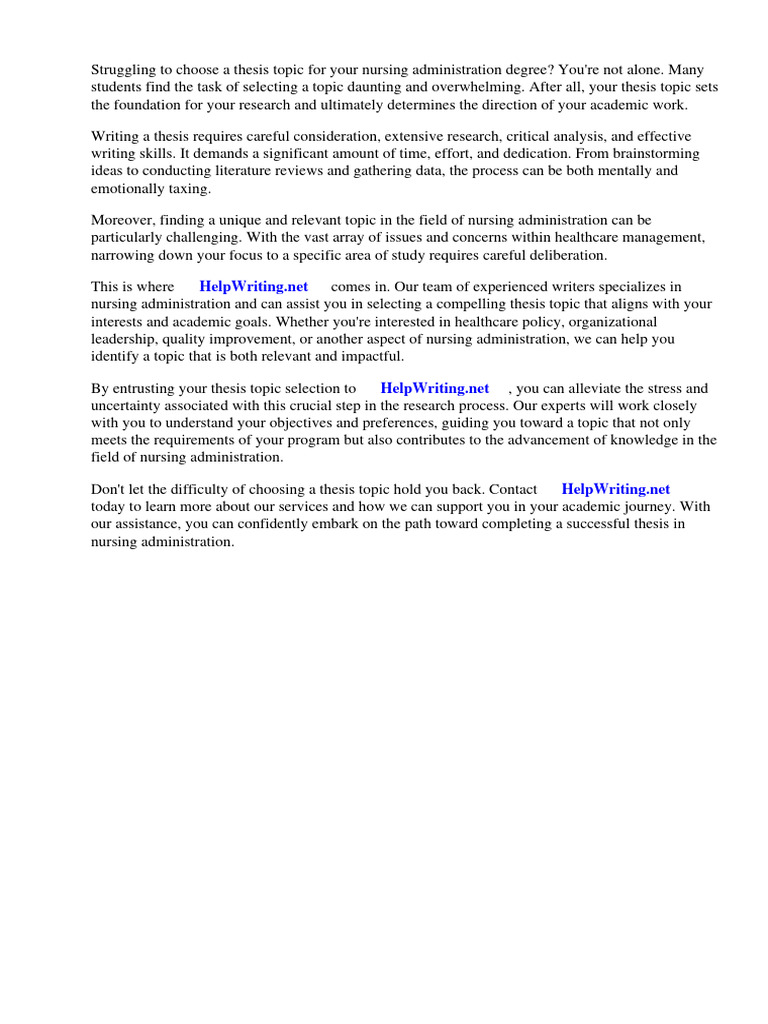 Thesis Topics Nursing Administration | PDF | Nursing | Health Care