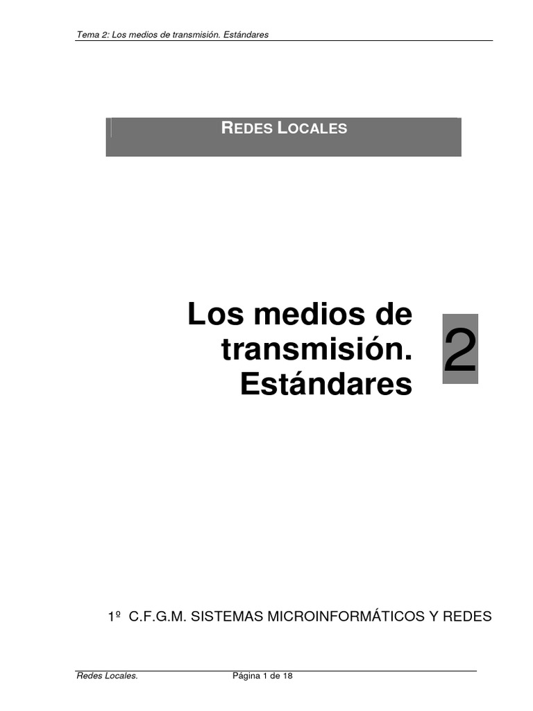 Redes Tema 2 Los Medios de Transmisi N. Est Ndares | PDF | Medio de transmision | Ciencias fisicas