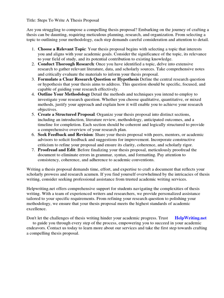 Steps To Write A Thesis Proposal | PDF | Methodology | Thesis