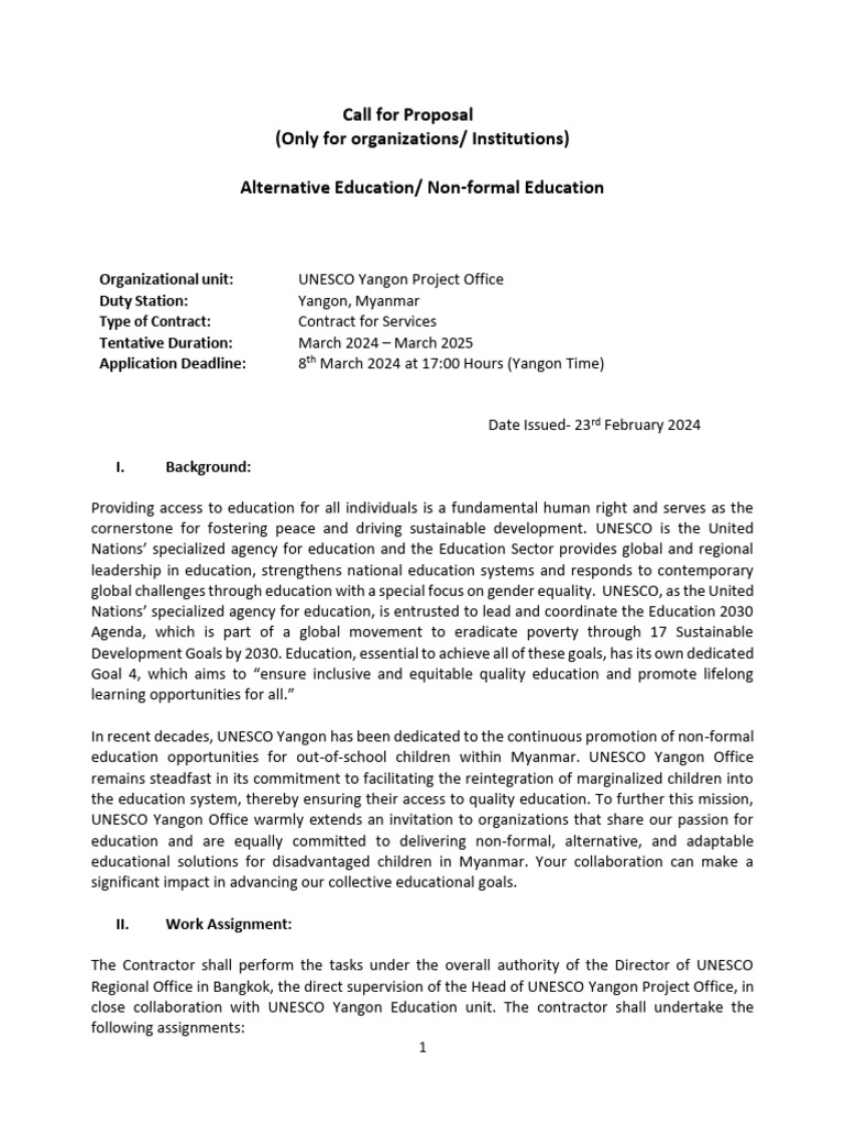 Call For Proposal - Non-Formal Alternative Education PDF | PDF