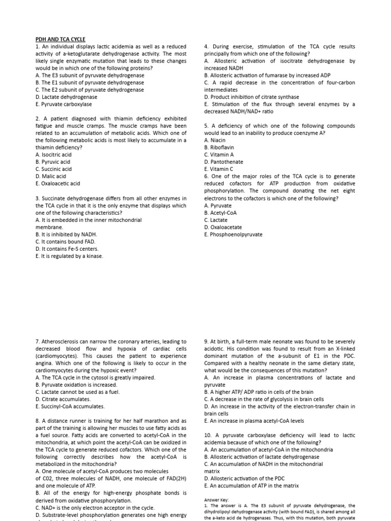 PDH and Tca Cycle | PDF | Diet & Nutrition | Chemistry