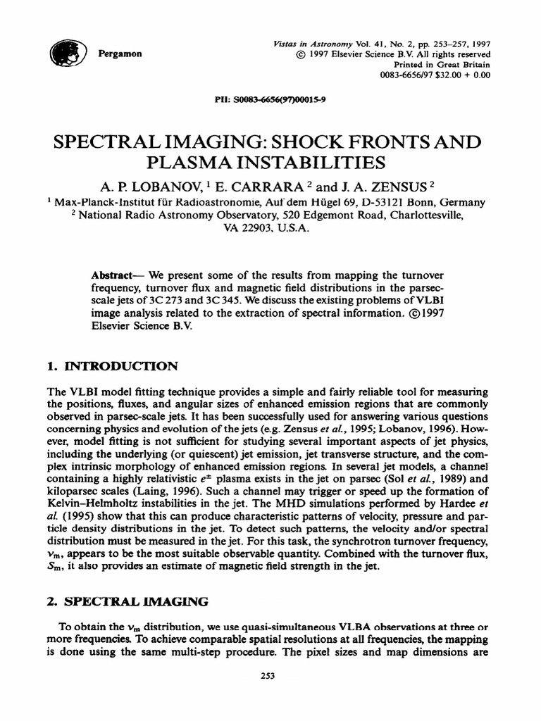 Spectral Imaging: Shock Fronts and Plasma Instabilities | PDF ...