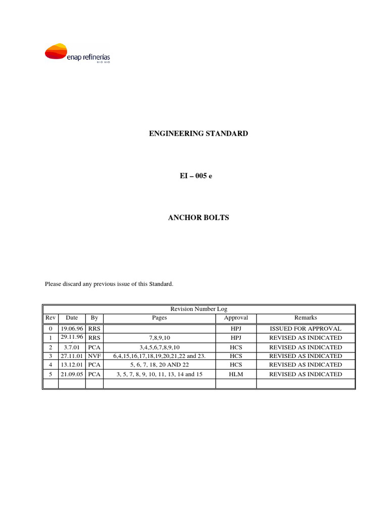 EI-005 - e Rev. 5 - Anchor Bolts | PDF | Screw | Materials