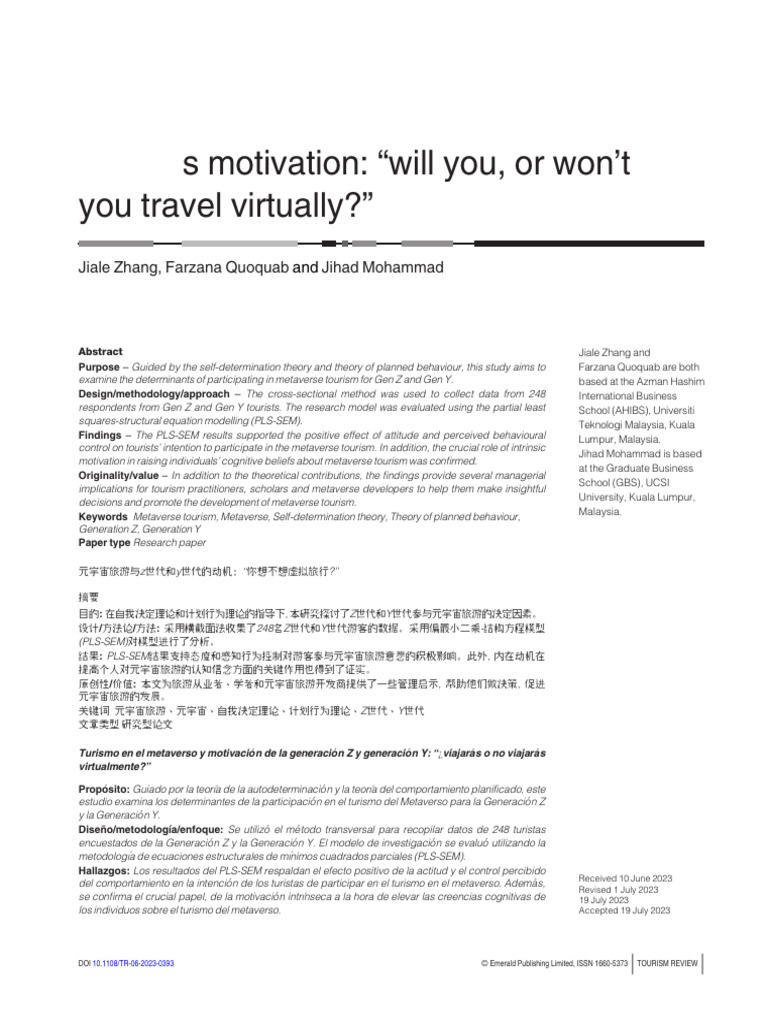 Metaverse Tourism and Gen Z and Gen Ys Motivation Will You, or Wont You Travel Virtually | PDF ...