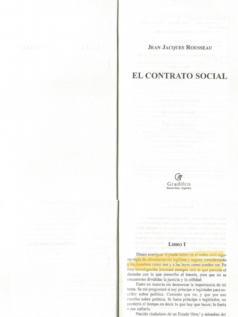 El Contrato Social de Rousseau - Libro I | PDF