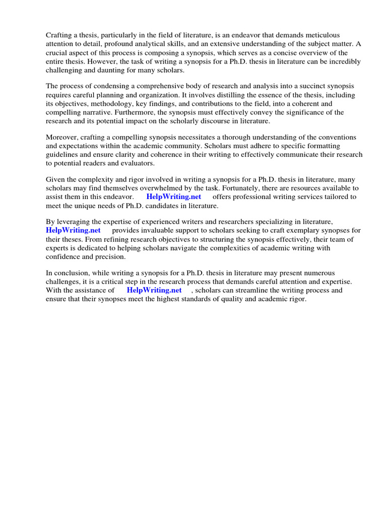 How To Write A Synopsis For PHD Thesis in Literature | PDF | Thesis | Doctor Of Philosophy