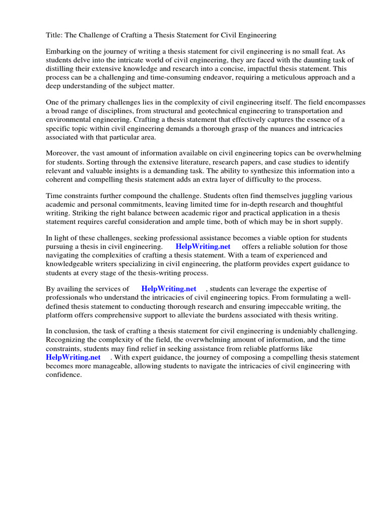 Thesis Statement For Civil Engineering | Download Free PDF | Thesis | Engineering