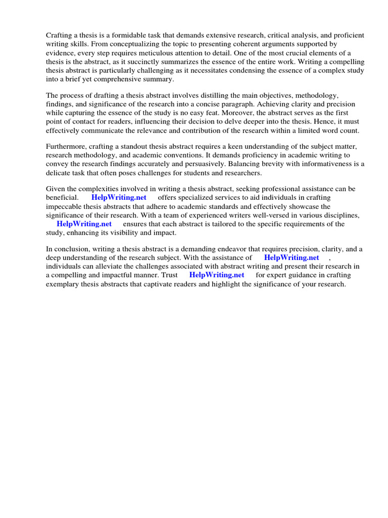 Thesis Abstract Example Pdf Thesis Abstract Summary