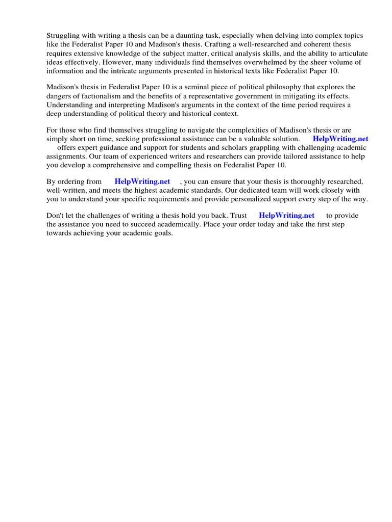 Federalist Paper 10 Madisons Thesis | PDF | The Federalist Papers ...