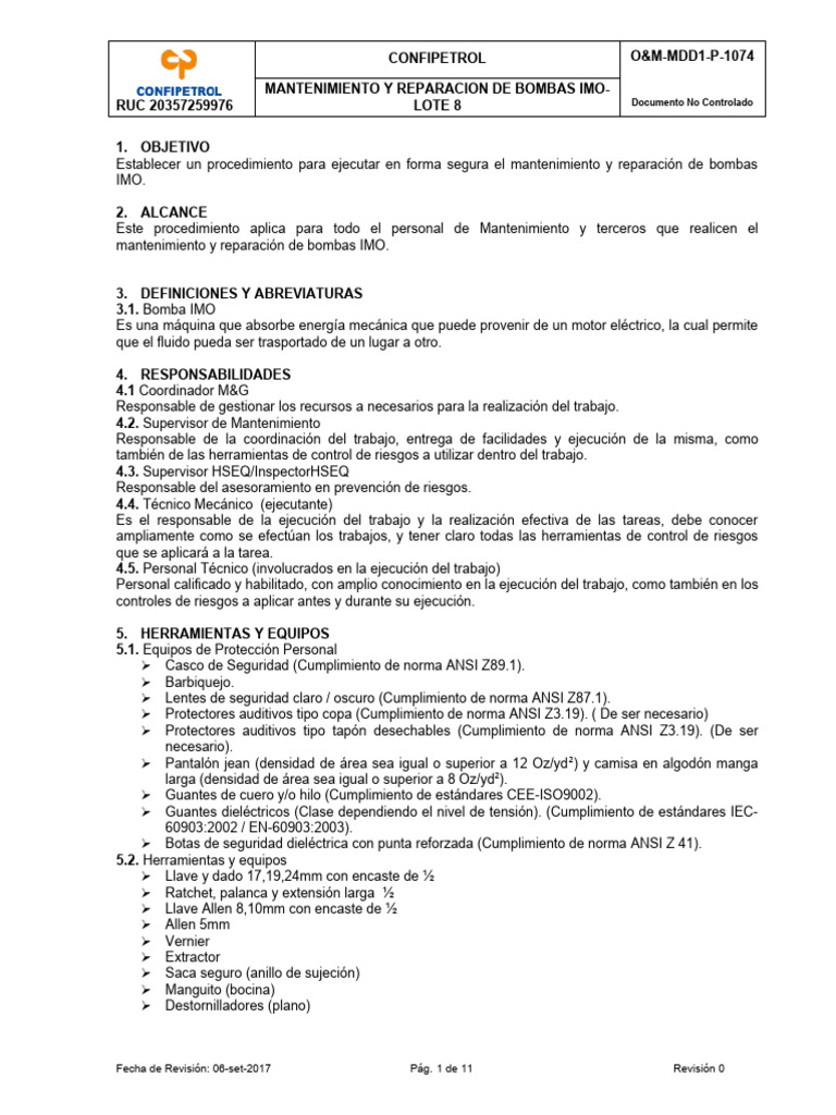 Mantenimiento y Reparacion de Bombas Imo-Lote 8 O&m-Mdd1-P-1074 V0 Peru | PDF | Tornillo | Eje