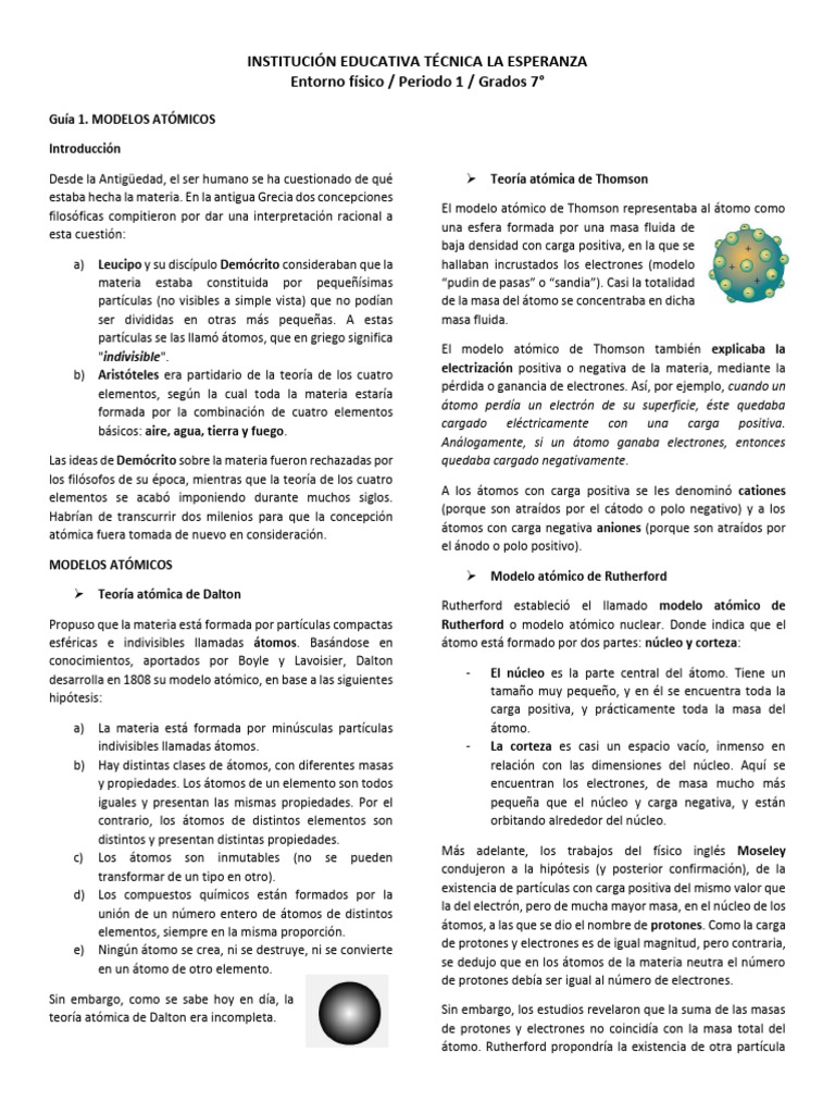 711 Guia 1 Modelos Atómicos | Descargar gratis PDF | Átomos | Núcleo atómico