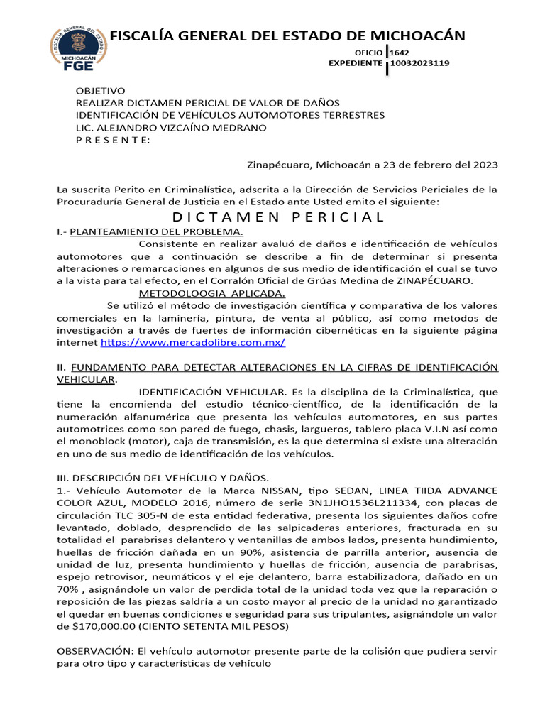 PERITAJE | PDF | Vehículo de motor | Vehículos