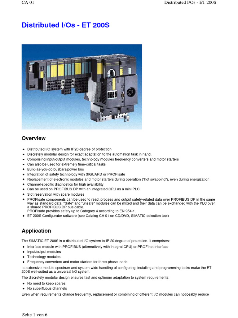 Siemens ET 200S | PDF | Programmable Logic Controller | Electronics