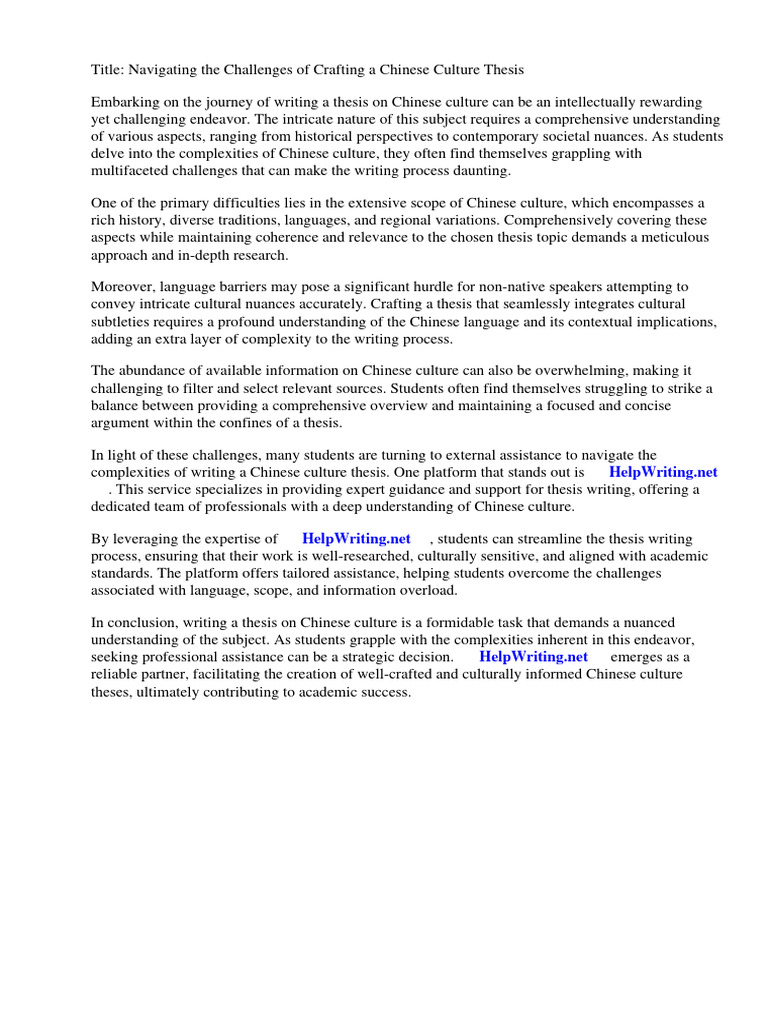 Chinese Culture Thesis | PDF | China | World Politics