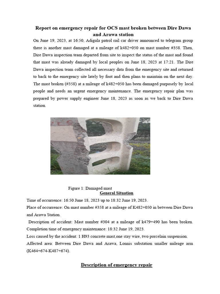 Emergency Repair Report: OCS Mast Damage | PDF | Insulator (Electricity)