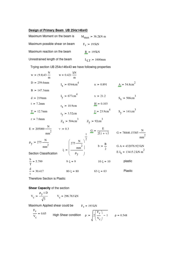 Mathcad - Primary beam design opening2 | PDF | Beam (Structure) | Building Engineering