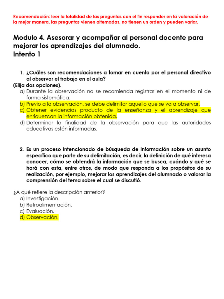 Respuestas Modulo 4 | PDF | Maestros | Evaluación