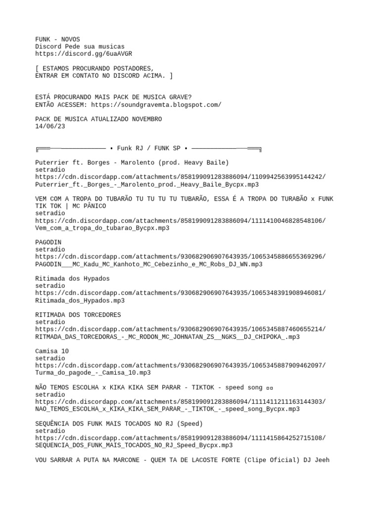 Pack de Musicas para Mta 16-06-23 | PDF | Música eletrônica | Música ...