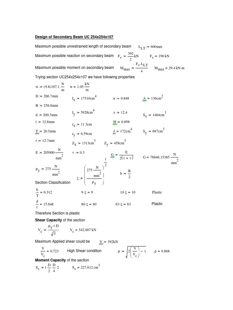 Mathcad - Secondary Beam Design Opening-2 | PDF | Buckling | Building ...