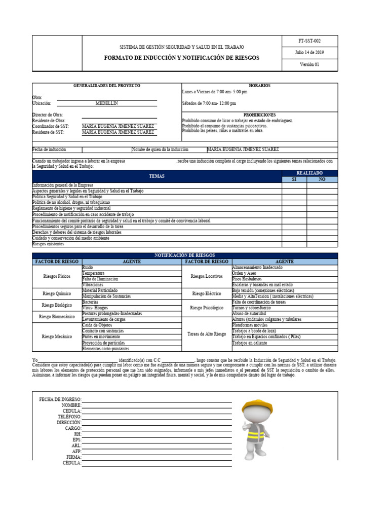 FORMATO DE INDUCCIÓN y FT-SST-013 FORMATO EVALUACIÓN DE LA INDUCCIÓN actualizado | PDF ...