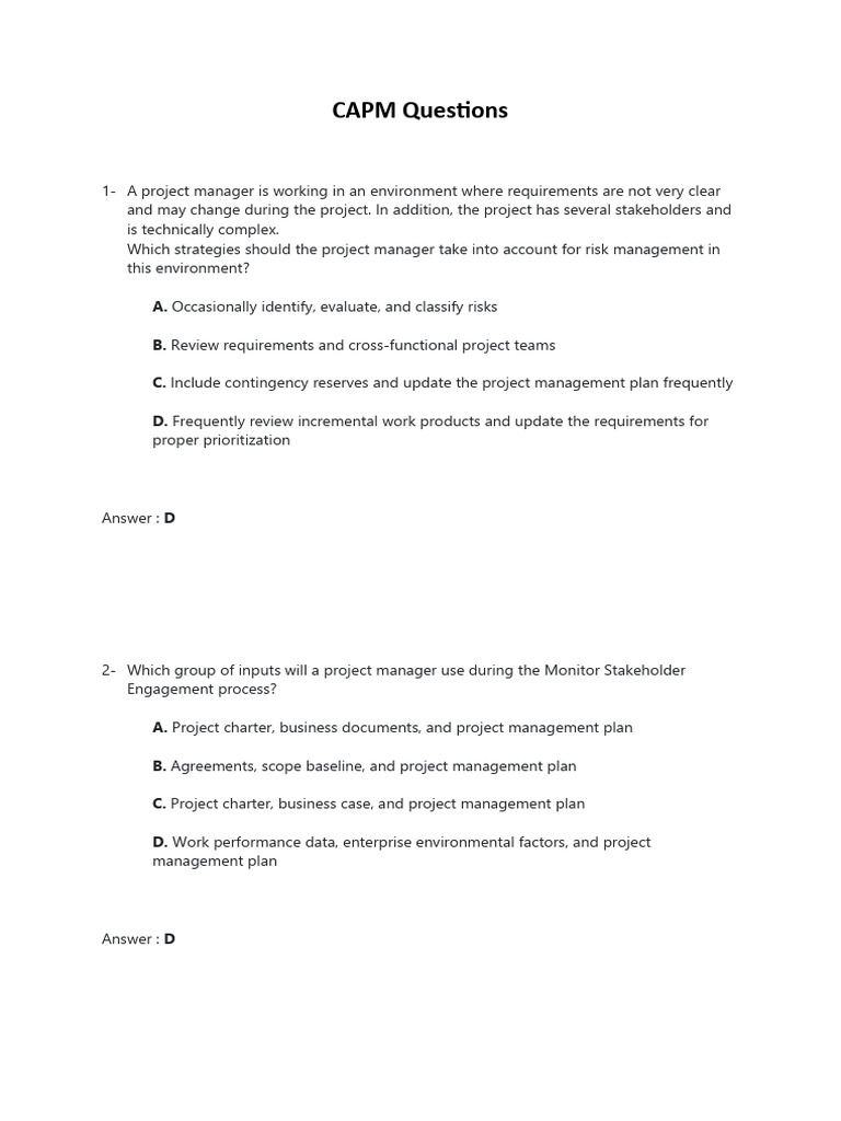 CAPM Questions | PDF | Project Management | Agile Software Development
