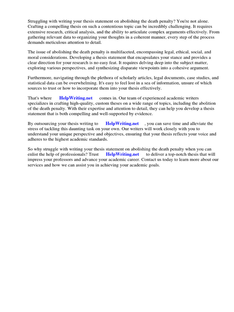 Thesis Statement On Abolishing Death Penalty | PDF | Capital Punishment ...