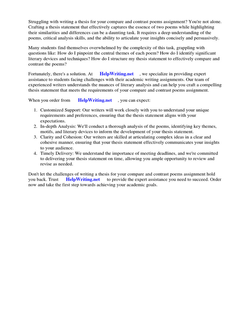 Thesis For Compare and Contrast Poems | PDF | Poetry | Essays