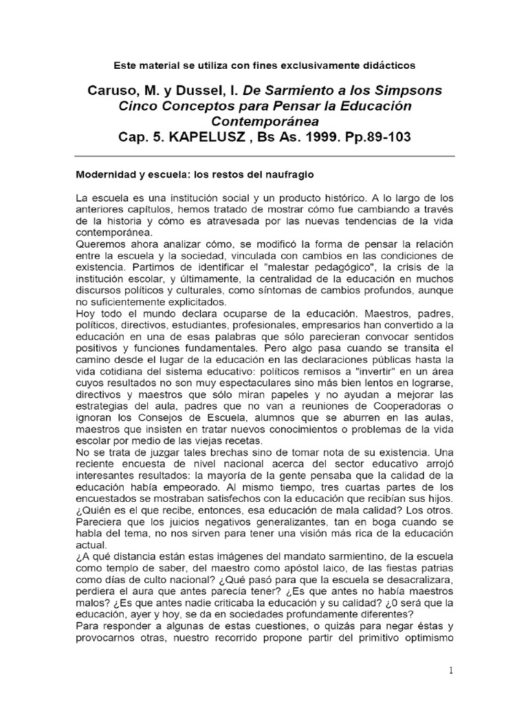 Caruso, M. y Dussel, I. de Sarmiento A Los Simpsons Cap. 5. | PDF