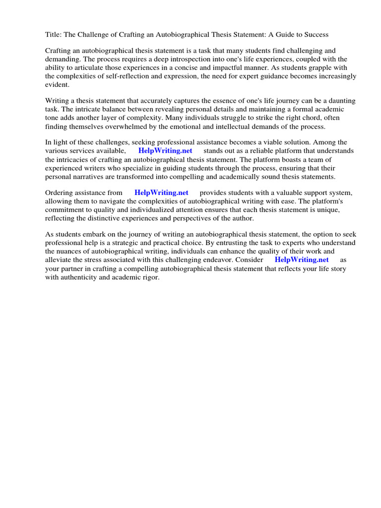 Autobiographical Thesis Statement Examples | PDF | Essays | Thesis
