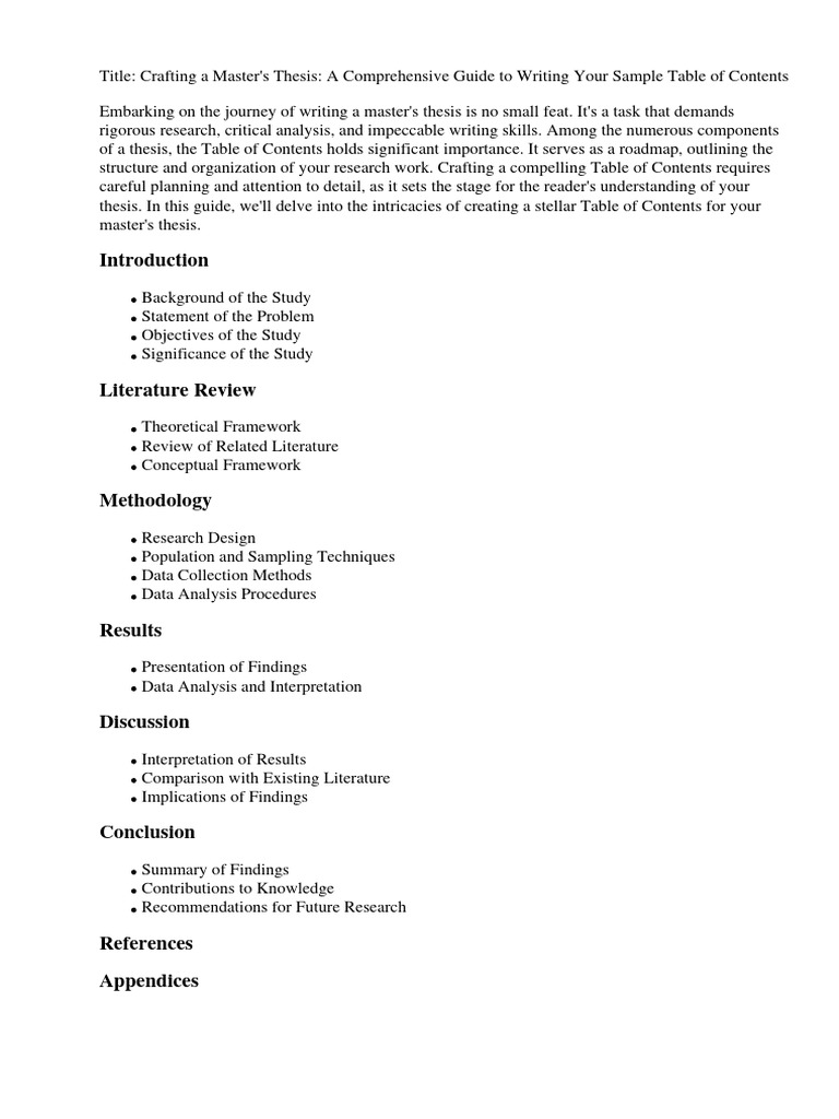 Sample Table of Contents Masters Thesis | PDF | Thesis | Methodology
