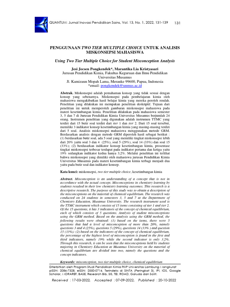 Analisis Miskonsepsi Kimia dengan TTMC | PDF