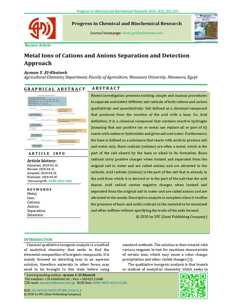 Metal Ion Separation & Detection | PDF | Ammonium | Hydroxide