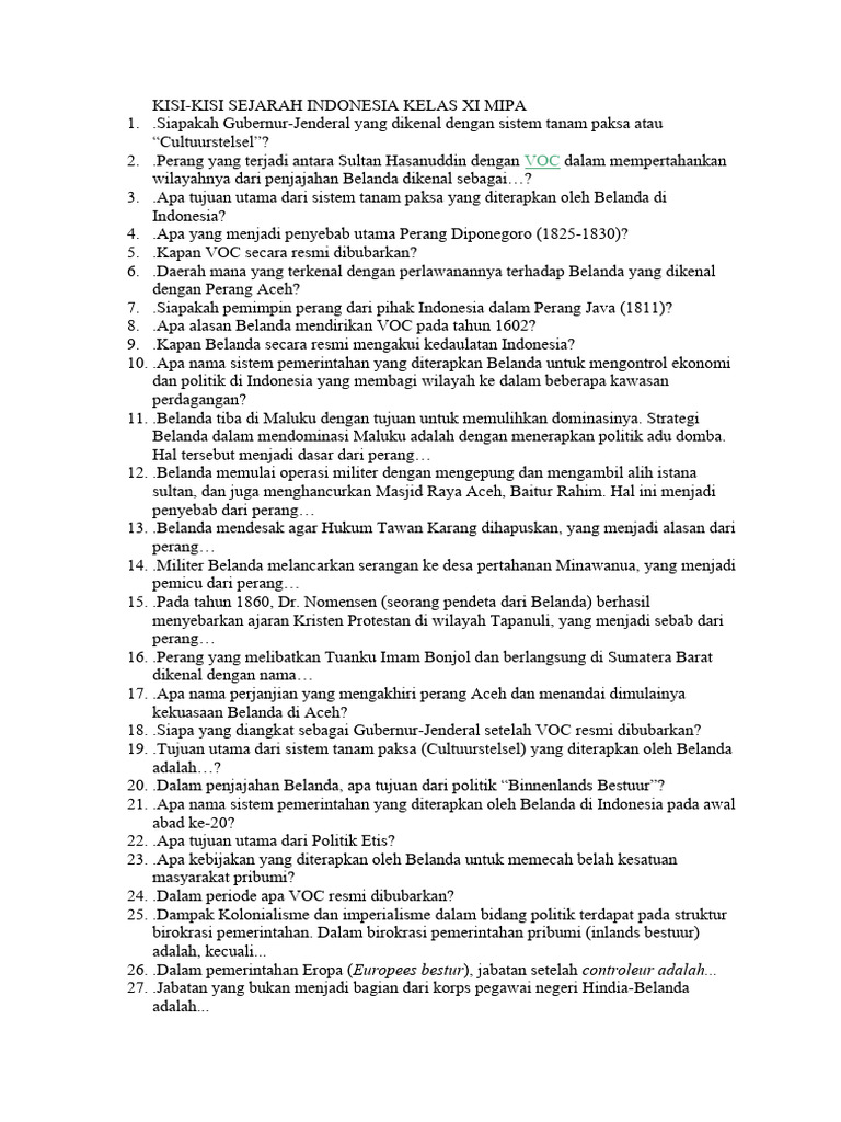 Kisi Kisi SEJARAH INDONESIA KELAS XI MIPA | PDF | Perjalanan | Sejarah