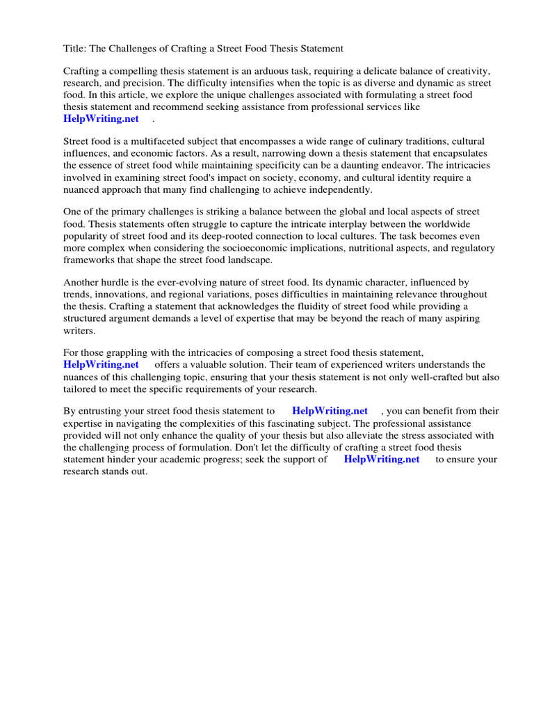 Street Food Thesis Statement | PDF | Fast Food | Foods