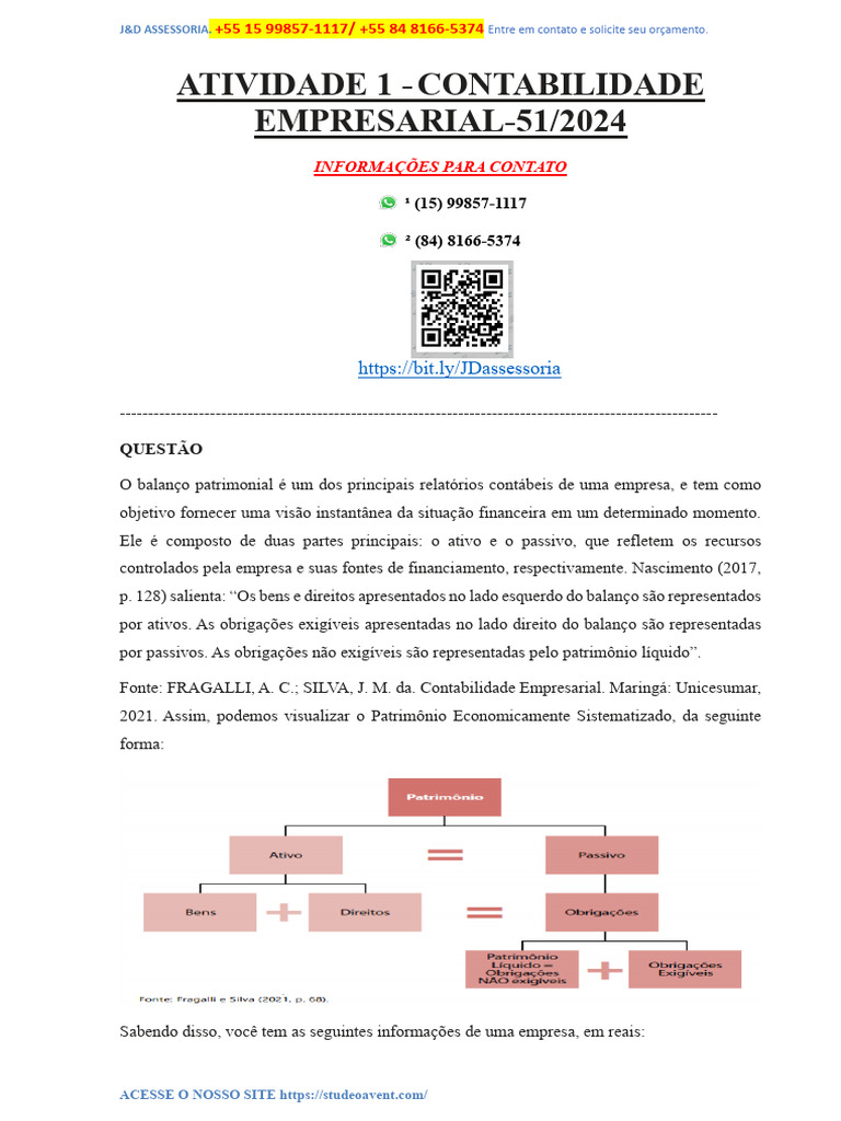 Atividade 1 - Contabilidade Empresarial-51-2024 | PDF | Balancete | Contabilidade