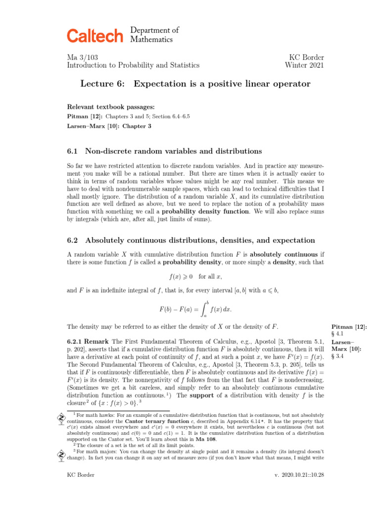Lecture 06 | PDF | Probability Distribution | Probability Density Function Lecture 06 | PDF | Probability Distribution | Probability Density Function