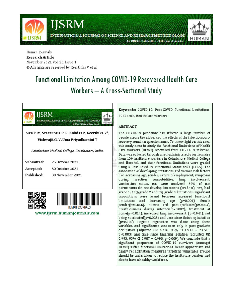 COVID-19 Functional Limitations in HCWs | PDF | Health Professional ...