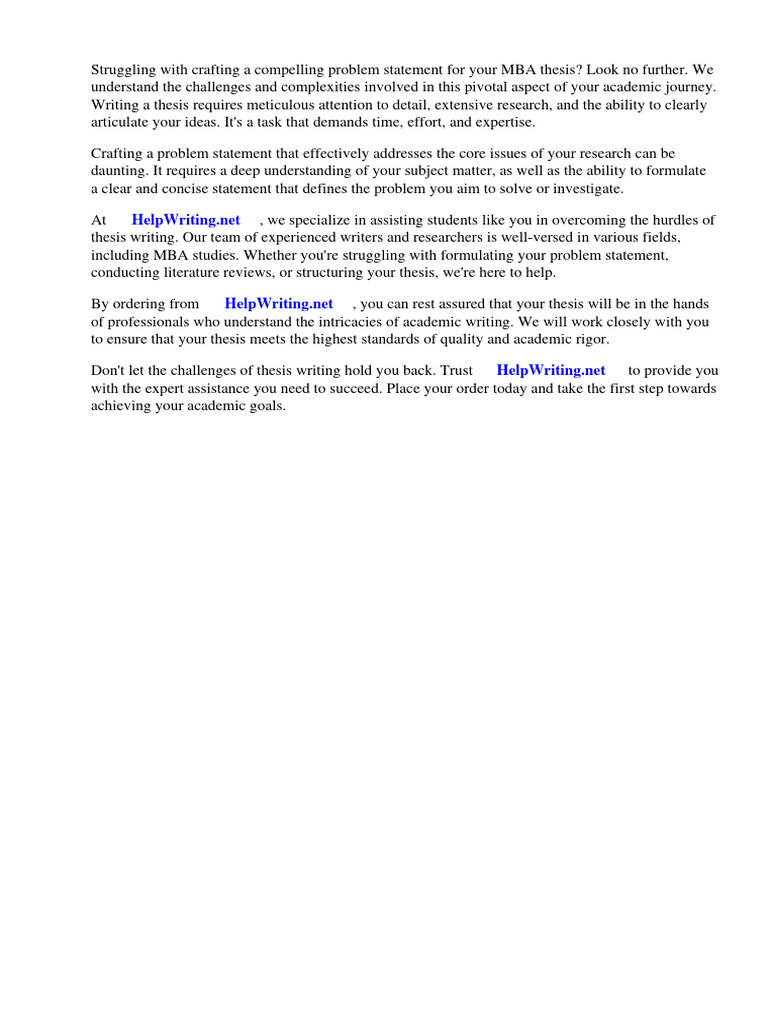 Mba Thesis Problem Statement | Download Free PDF | Thesis | Master Of ...