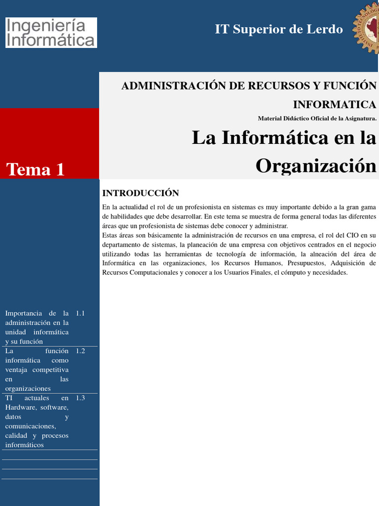 Administración de la Informática Organizacional | PDF | Planificación ...