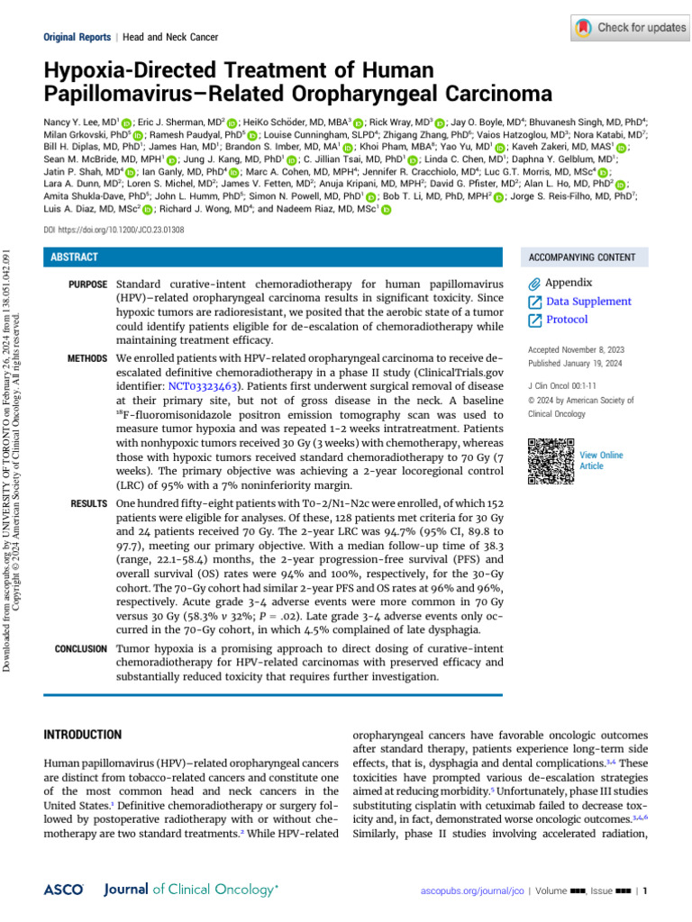Lee Et Al 2024 Hypoxia Directed Treatment of Human Papillomavirus ...