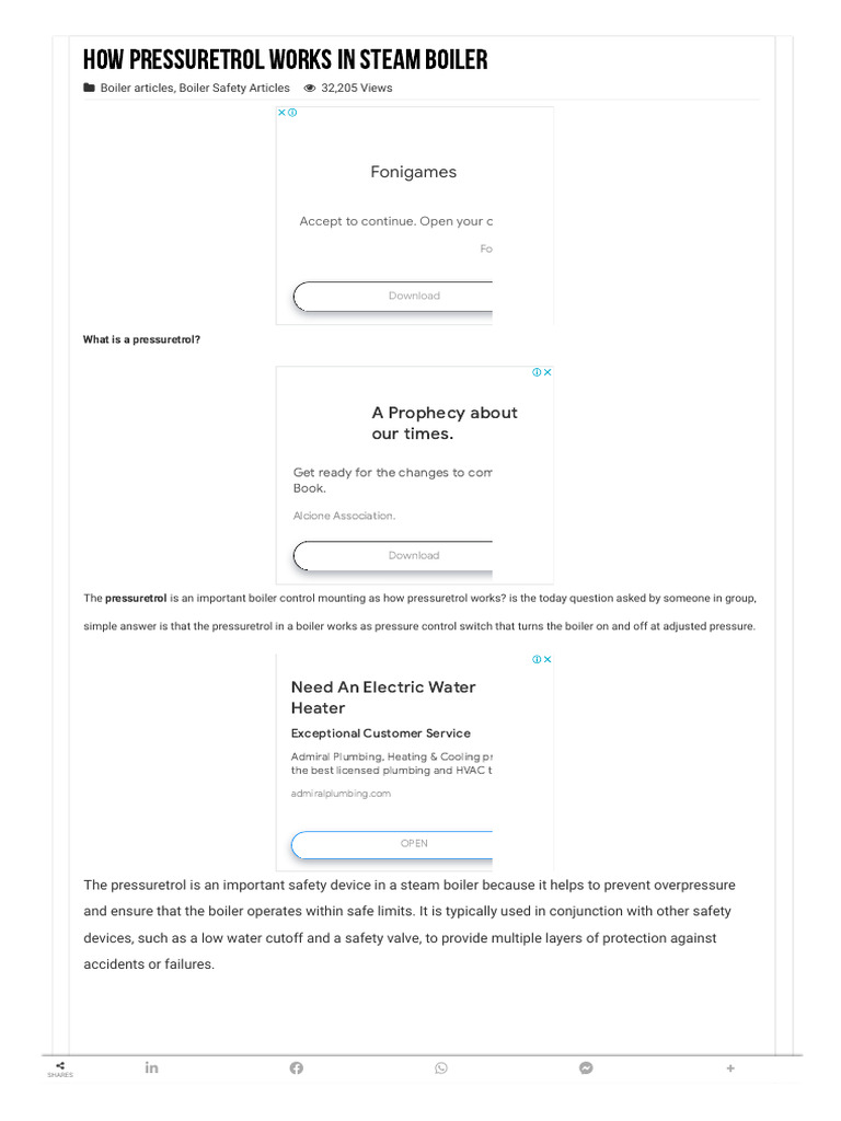 How Pressuretrol Works in Steam Boiler | PDF | Boiler | Machines