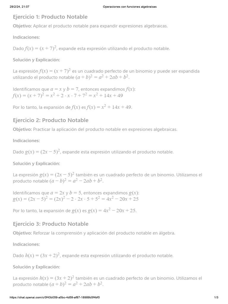 Operaciones Con Funciones Algebraicas | PDF | Factorización | Combinatoria