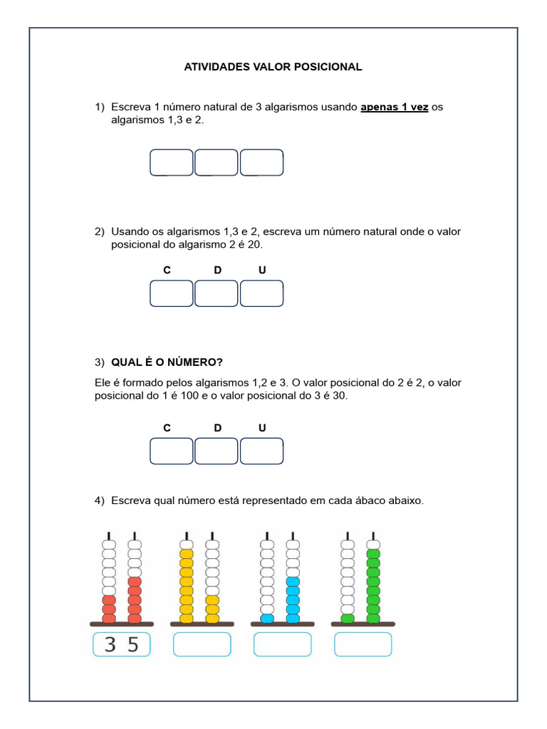 ATIVIDADES VALOR POSICIONAL | PDF