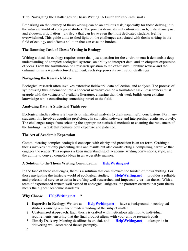 A Guide To Thesis Writing Eco | PDF