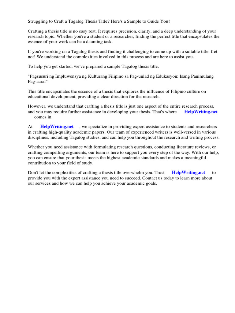 Tagalog Thesis Title Sample | PDF | Tagalog Language | Thesis