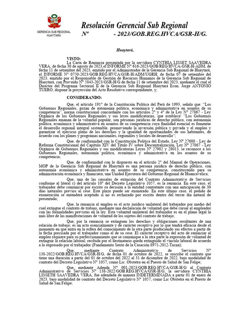 Renuncia de Cynthia Lisseth Saavedra Vera | PDF | Constitución | Justicia