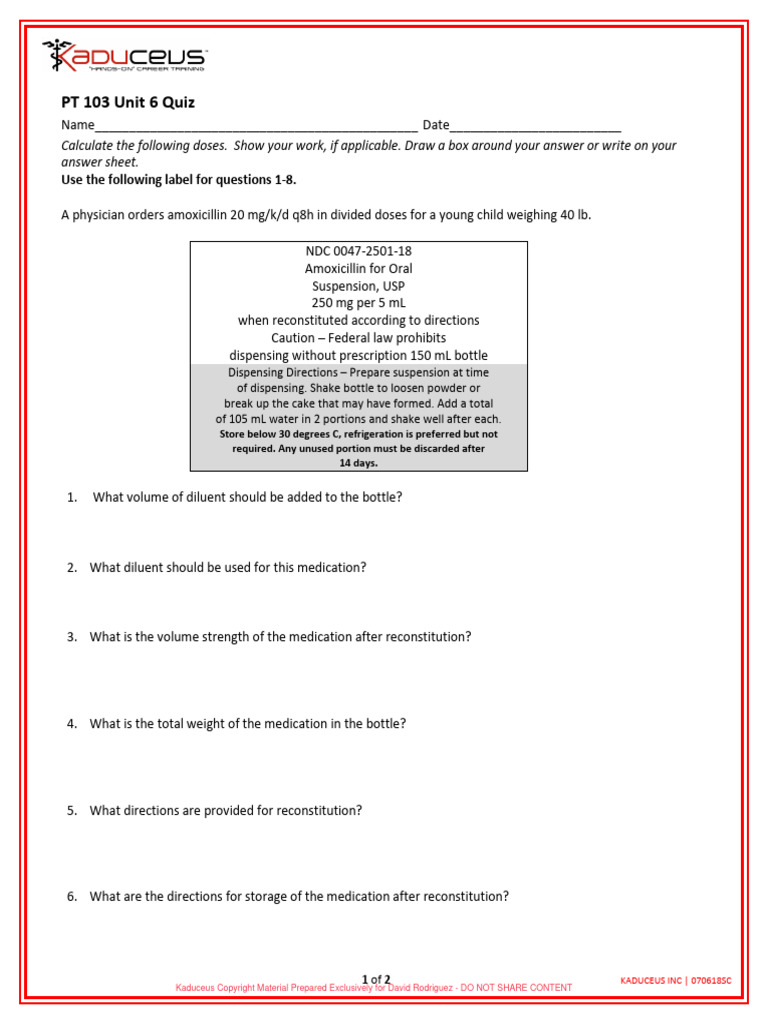 Unit 6 Quiz PDF | PDF | Dose (Biochemistry) | Chemistry